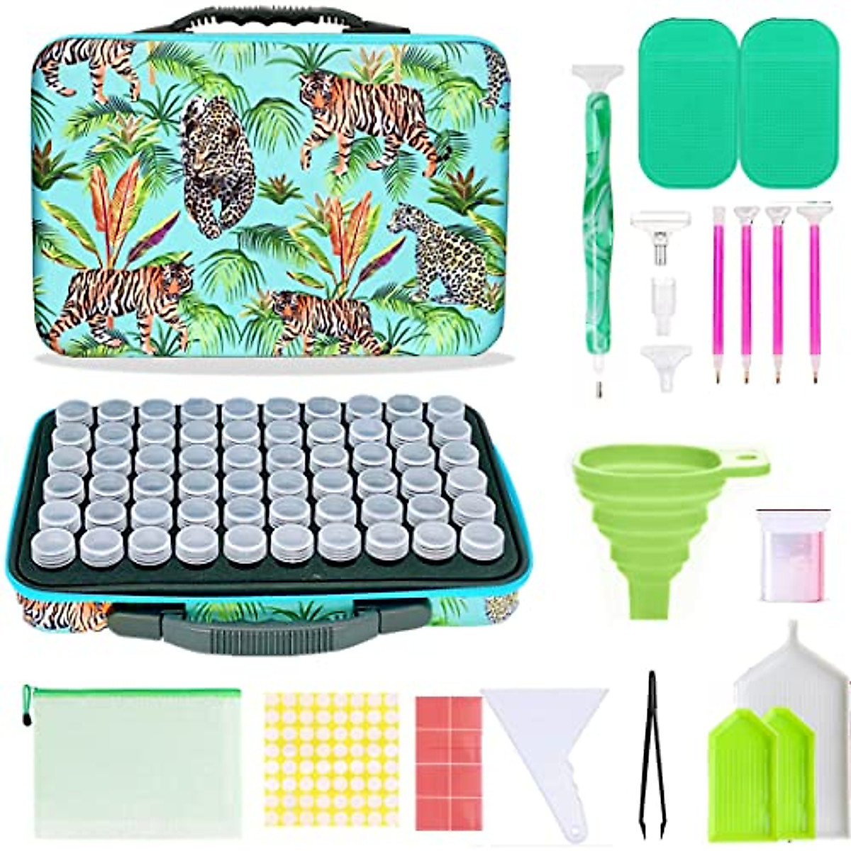 Melody Life 2022 New Diamond Painting Storage Containers 60 Slots Big Capacity Accessories 5D Tools DIY Art Craft Jewelry Beads Rhinestones Organizer Box (Tiger, Slot)
