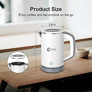 EVATEK Small Electric Kettle, Travel Mini Hot Water Boiler Heater, 304 Stainless Steel 0.8L Portable Electric Kettles for Boiling Water, 5 Mins Coffee Kettle Travel Teapot with Auto Shut-Off