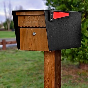 Mail Boss Curbside, Wood Grain 7510 Mail Manager Locking Security Mailbox , Black