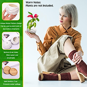 Hsei 12 Pack Small Succulent Planter 3 Inch with Bamboo Tray and Drainage Hole Mini Ceramic Flowers Pot White Water Pattern Plant Pots for Office Garden Home Decoration Gifts (Plants Not Included)