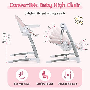 BABY JOY Baby Swings for Infants, 3 in 1 Foldable High Chair w/ 8 Adjustable Height, 5-Position Backrest, 3 Timer Settings, 12 Melodies and 5 Natural Sounds, Booster Seat for Dining Table (Pink)