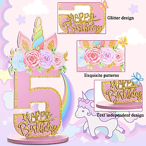 MiniInflat Unicorn 3/5/6th Birthday Number Sign Centerpiece for Girls 11.8 Inch Unicorn Number Wooden Table Decoration Unicorn Party Supplies for Kids Birthday Anniversary((Number 5)
