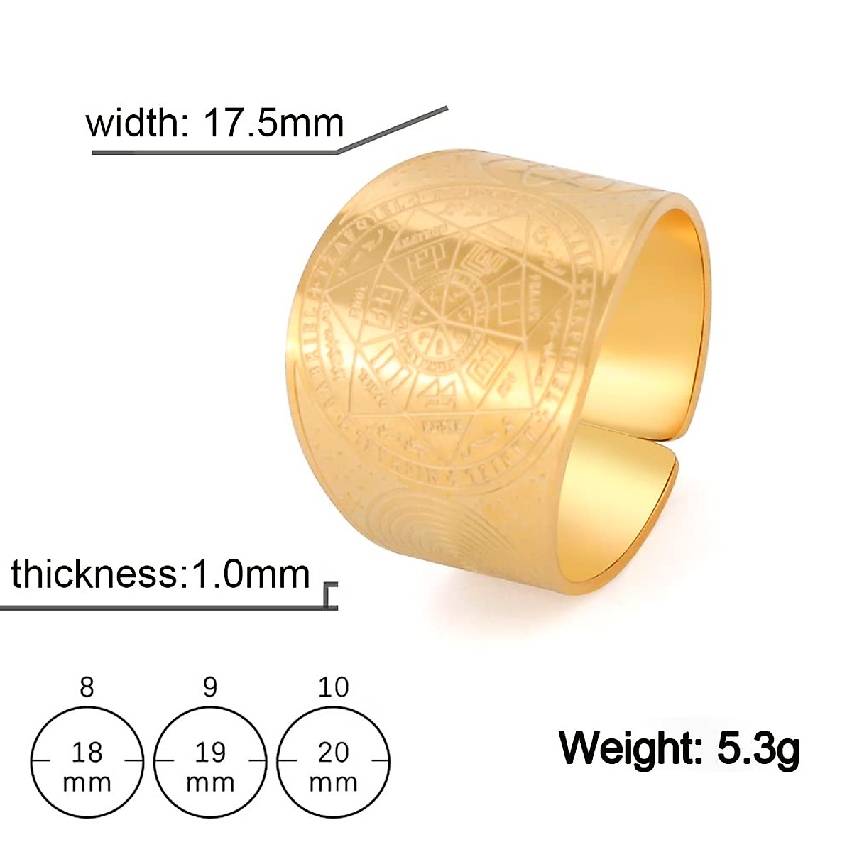 TEAMER Stainless Steel Archangel Metatron Angel of Life Seal Amulet Ring Solomon Vintage Rings Jewelry for Men Women (Gold-Seal of The Seven Archangels, 9)