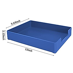 izBuy Letter-Size Tray Desk Letter Tray Paper Tray - Single-Tier (2-Pcs) Stackable Desktop Organizer Front-Load Documents Tray for Office Supplies File, Plastic Letter Tray (White & Blue)