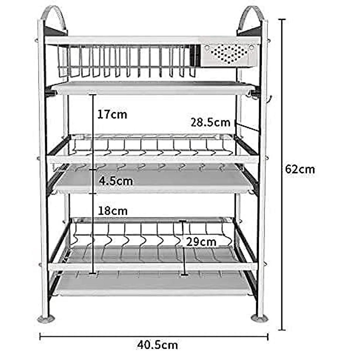 Plate Rack Dish Drainer Rack Stainless Steel with Knife Utensil Basket Removable Tray Large Space to Hold Dishes Bowls and Spoons Pan Plate Holder (Color : Silver, Size : 40.5x29x62cm)