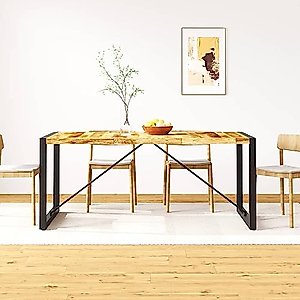 YPWRENH Rectangular Wooden End Table Dining Table Solid Rough Mango Wood 70.9" for Dining Room, Kitchen or Living Room