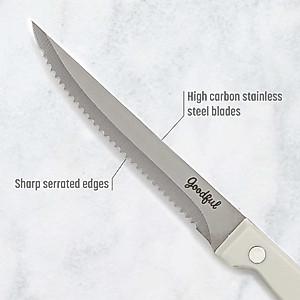 Goodful Premium Cutlery Steak Knife Set, High Carbon Stainless Steel, Full Tang, Triple Riveted Handles, 6-Piece, Cream