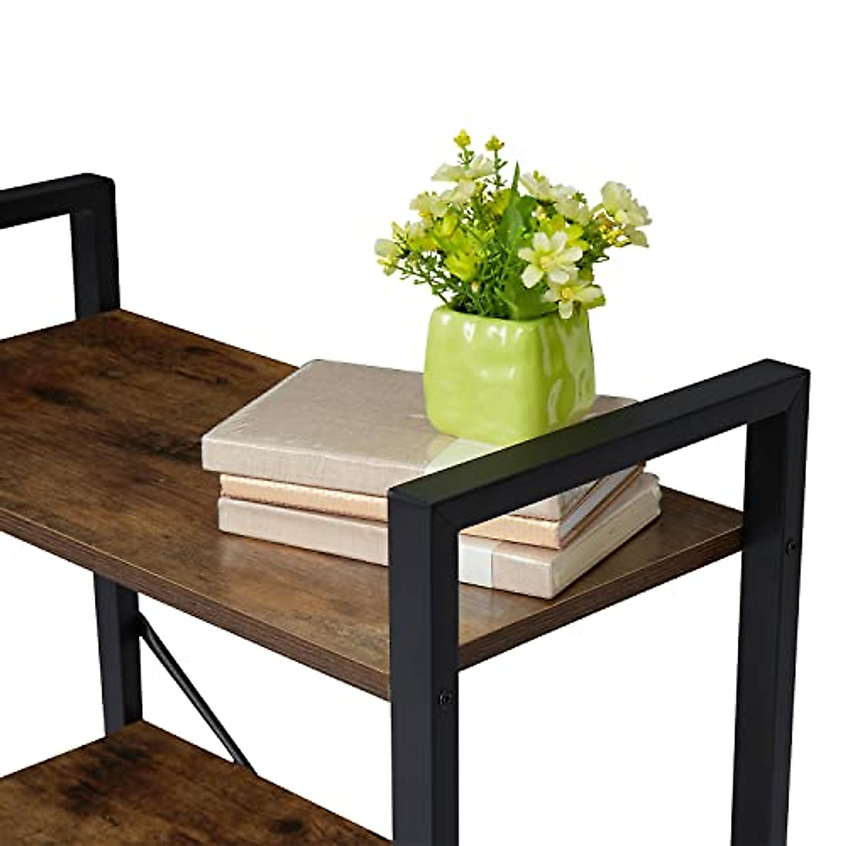 kinbor Bookshelves, Home Bookcase, 4-Tier Rustic Bookshelf, Wood Accent Modern Display Shelves Plant Stand Storage Organizer for Books, Potted Plant, Rustic Brown