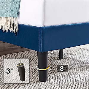 VECELO Twin Size Bed Frame, Upholstered Platform Bedframe, Adjustable Headboard, Wood Slat Support, No Box Spring Needed, Easy Assembly, Blue
