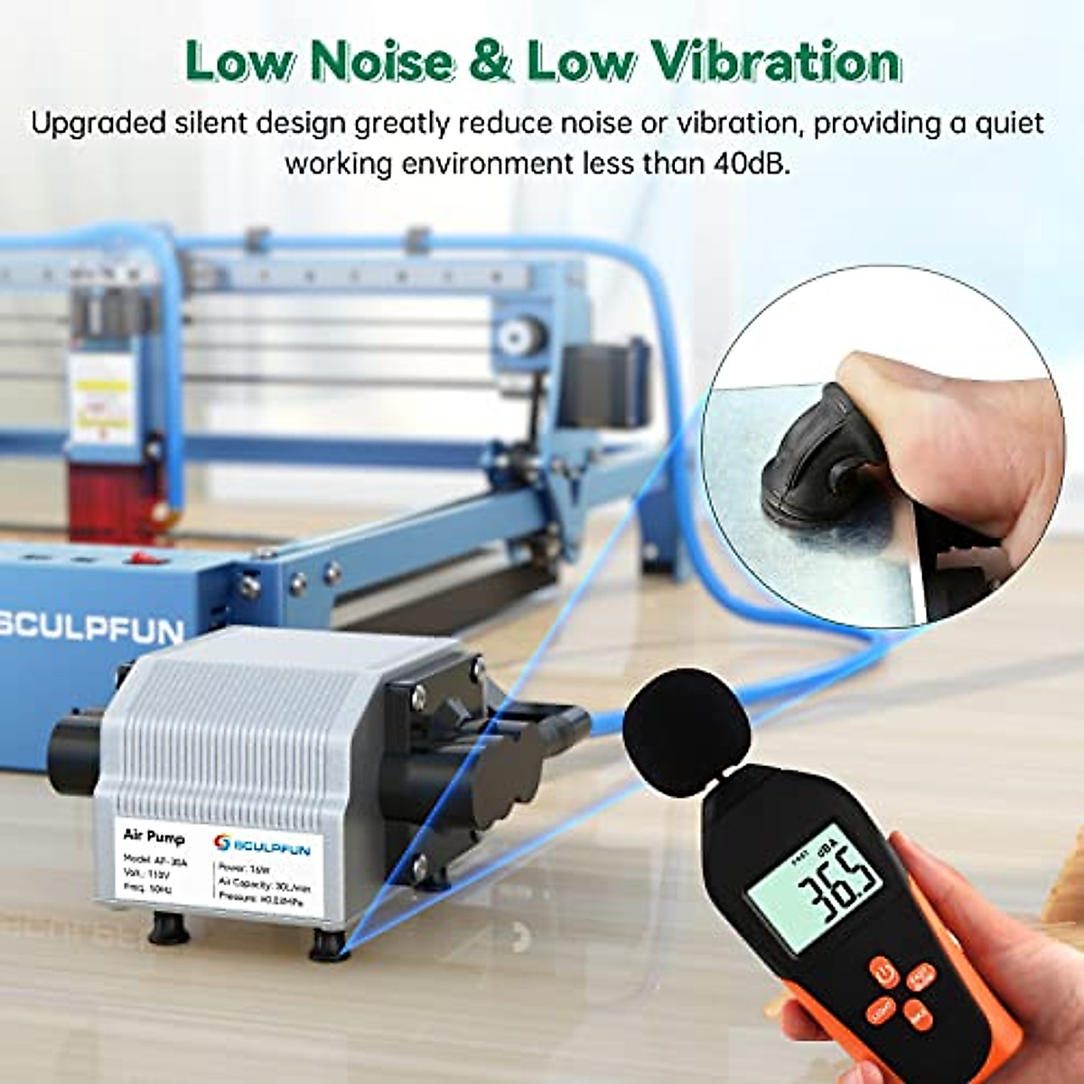 SCULPFUN Air Assist with S9 Air Assist Nozzle Kit, Laser Engraver Air Assist Upgrade, Cut Faster and Deeper, Clean and Smooth Edge Cuts, Perfectly Fits with S9 Laser Engraving Machine