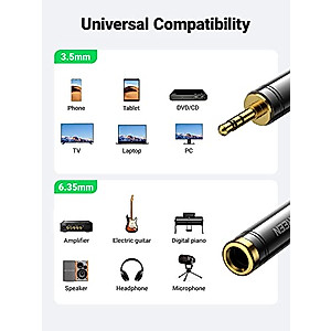 UGREEN 3.5mm to 1/4 Adapter 2 Pack 3.5mm 1/8 Male to 6.35mm Female Audio Jack Plug Converter Headphone Adapter for Speaker Headphone, Guitar, Digital Piano
