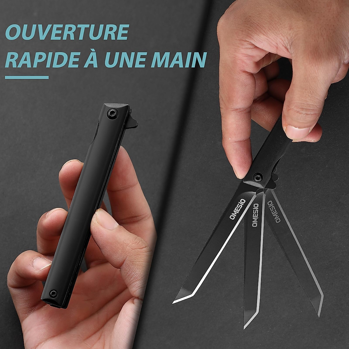 Omesio Slim Pocket Folding Knife, Tanto Folding Knife with Clip and Sheath, EDC Gentleman's Knife with Liner Lock, Flipper Open for Outdoor Camping and Survival, as Gifts for Men Women, Black