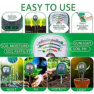 AiGerdinn Soil Test Kit, Soil Moisture Meter/Light/Fertility/Soil PH Meter for Gardening, No Need Battery Soil Tester for Indoor&Outdoor Garden,Farm,Lawn -GrassGreen