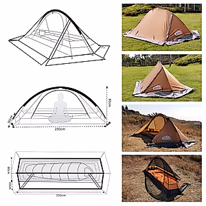 camppal 1 Person Tent Backpacking Camping Hiking Mountain Hunting Tent Lightweight and Waterproof for 4 Season Extreme Space Saving Single Bracket (Khaki-with skirt)