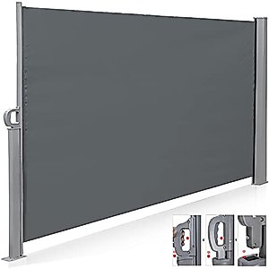 Nisorpa Retractable Screen for Patio 71'' H x 118'' L Standing Outdoor Privacy Retractable Side Awning Wind Screen Patio Garden Pools Side Pull Out Sun Shade Cloth Divider Blind Waterproof (Grey)