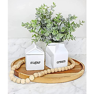 Darware Sugar and Creamer Set, Milk Carton Shaped White Ceramic Cream Jug and Sugar Bowl