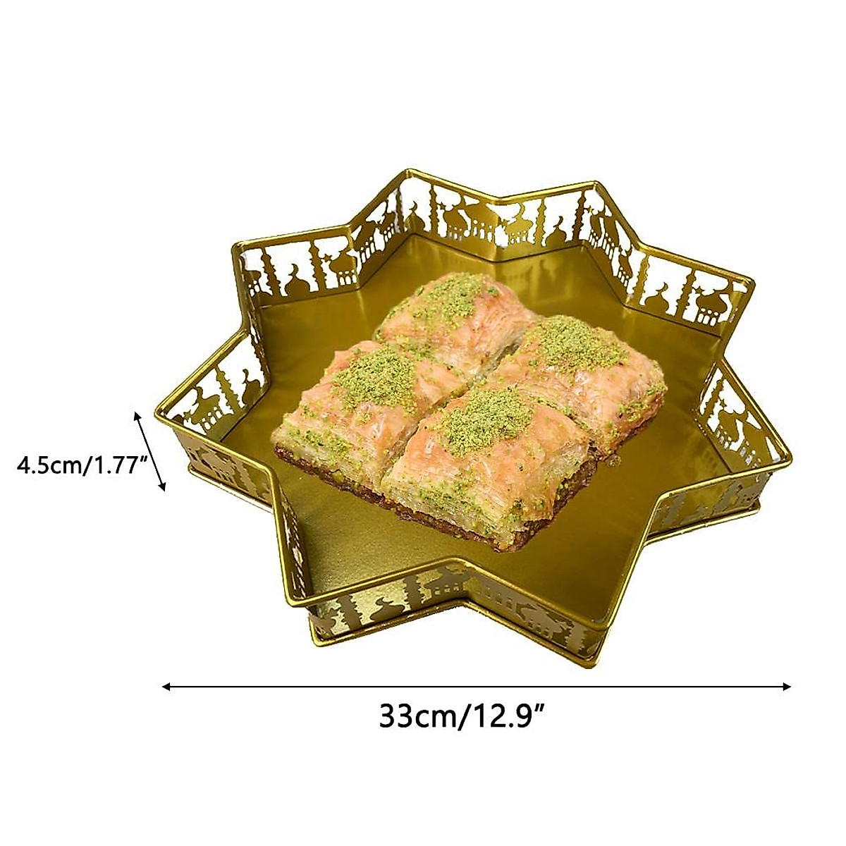 WYHFA Eid Mubarak Plate Iron Serving Tray, Ramadan Food Serving Tray Plate Dessert Pastry Candy DIY Display Tray for Eid Mubarak Party Decoration