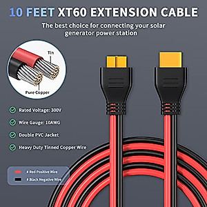 ELECTOP XT60 Extension Cable 10Ft, 10AWG XT60 Cable Wire XT60 Male to Female Adapter Connector Converter Plug for RC Battery Lipo Battery Pack Solar Generator Portable Power Station and Solar Panel