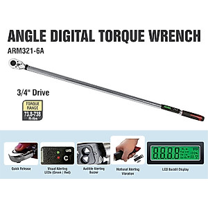 ACDelco Tools ARM321-6A 3/4" Heavy Duty Torque Wrench with LED Flash Notification - ISO 6001 Standards with Certificate of Calibration
