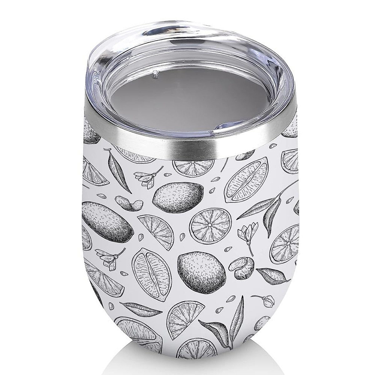 silichee 20 Oz Stainless Steel Wine Tumbler with Lid Drawn Lime Lemon Insulated Tumblers Vacuum Coffee Mugs for Hot and Cold Drinks,Coffee,Wine