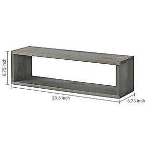 MyGift 24 Inch Wall Mounted Rustic Gray Solid Wood Cubby Floating Shelves, Display Storage Shelf for Bedroom, Living Room, Bathroom, Kitchen, Office, Set of 2