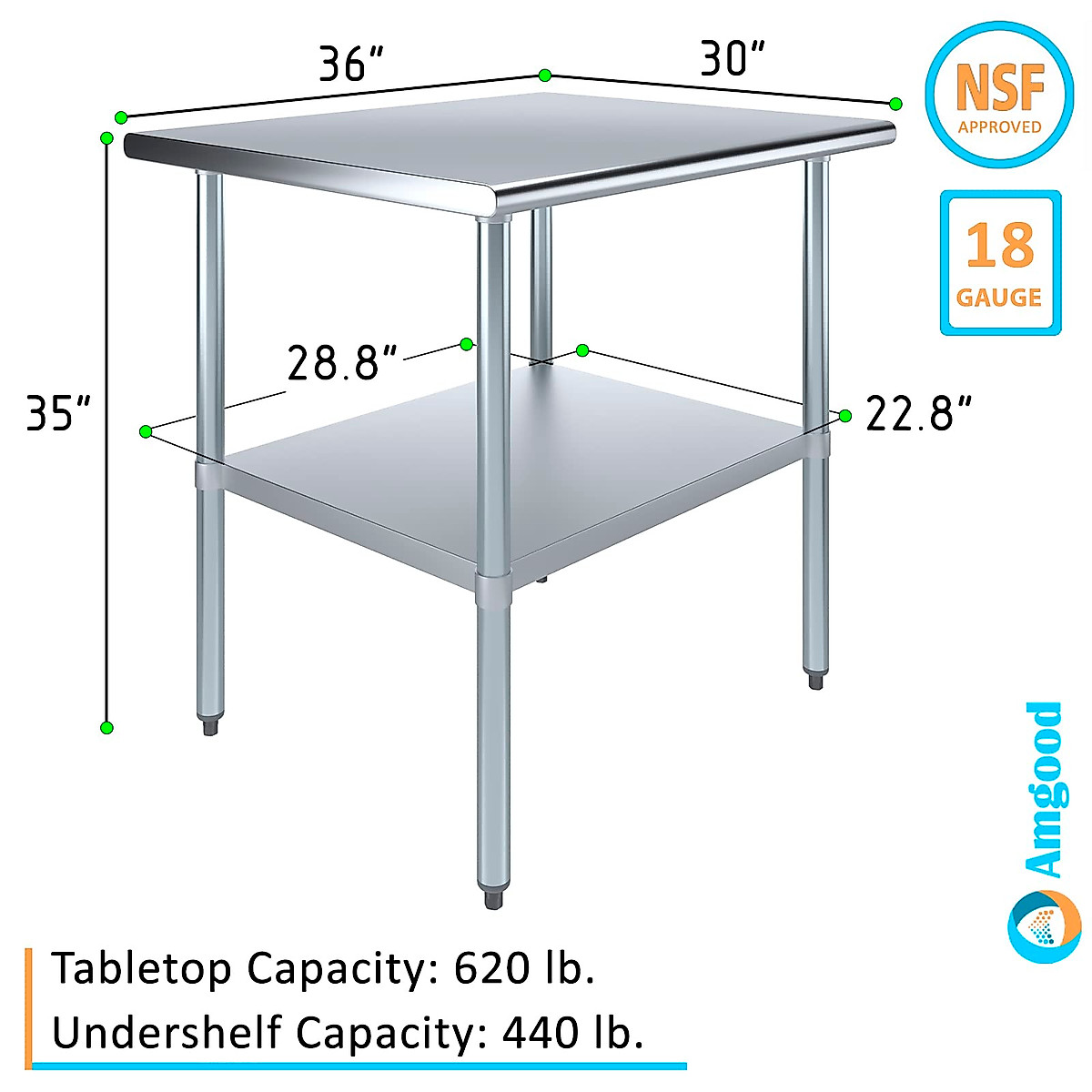 AmGood 30 in. x 36 in. Stainless Steel Table | NSF | Metal Utility Kitchen Prep Work Table