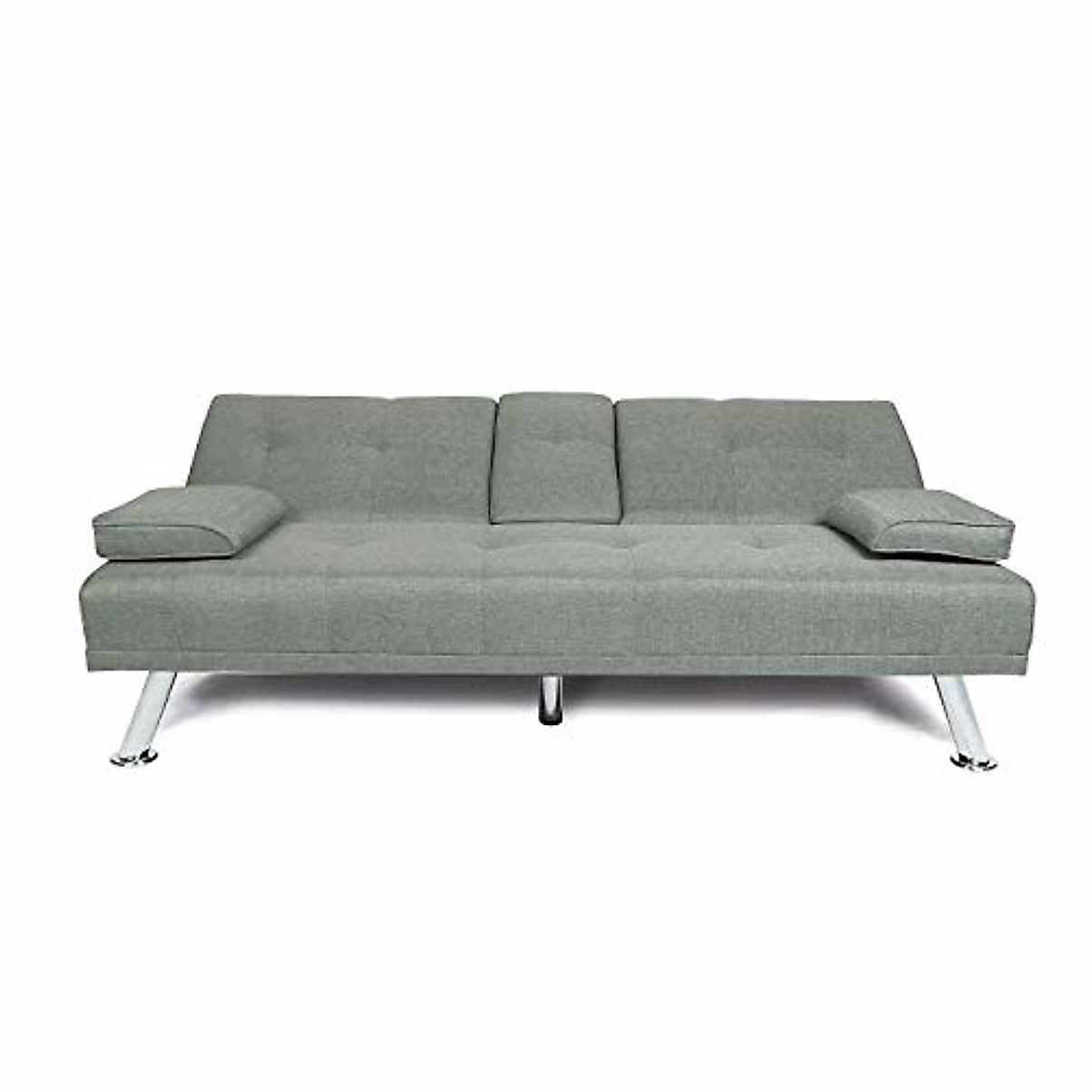 ERYE Modern Futon Loveseat Convertible Sleeper Bed for Living Room Apartment Small Space Furniture Sets with 2 Cup Holders Metal Legs,Removable Soft Pillow-Top Armrest, Sofa & Couch, Light Grey