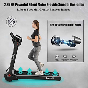 GYMAX Folding Treadmill, 2.25HP Electric Motorized Running Walking Machine with LED Touch Screen, Portable Cardio Workout Treadmill for Home Gym Office (Black)