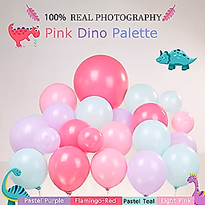 Pink Dino Balloon garland arch kit with Pastel Pink Purple Teal and Foil Dinosaur balloon for dinosaur Theme Party Decorations for Girl