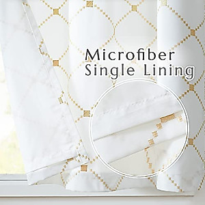 jinchan Tie Up Valance Curtain with Diamond Embroidery 45 Inch Geometric Valance Rod Pocket Adjustable Tie-up Shade Valance Window Treatments for Living Room Kitchen Light Filtering 1 Panel Gold