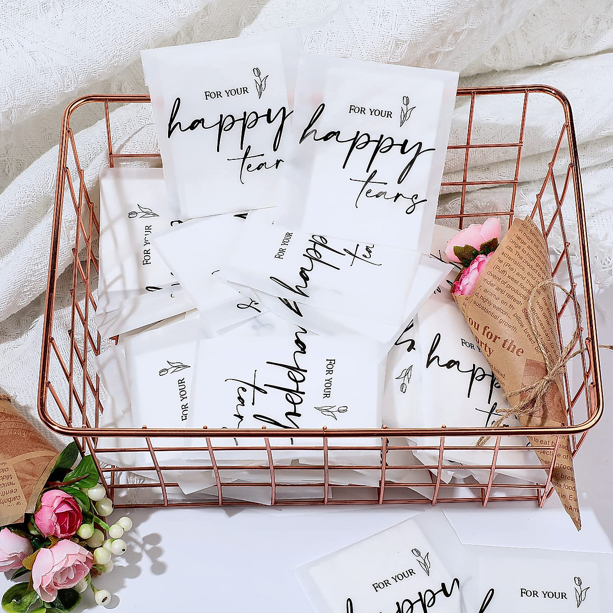 Eaasty Happy Tears Tissue Packs for Wedding 3 Ply Wedding Tissues for Guests Travel Size Bulk Facial Paper Welcome Bag Stuffers Gift Bride and Groom Mother(30 Pack)