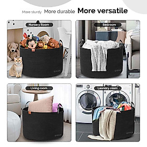 GOCAN Extra Large Storage Laundry Basket 22" X 22"X 14" Cotton Rope Woven Basket for Blanket Basket with Handles for Living Room Toys Storage XXXL (Pure Blk)