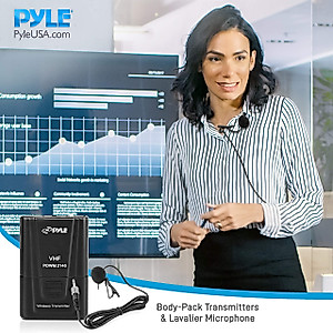Pyle Dual Channel Wireless Microphone System - VHF Fixed Dual Frequency Wireless Mic Receiver Set with 2 Lavalier, 2 Headset Mics, 2 Transmitter, Receiver - For PA, Karaoke, Dj Party - Pyle PDWM2145