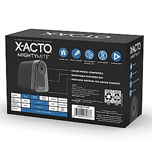 X-ACTO® Pencil Sharpener, Mighty Mite® Electric Pencil Sharpener with Pencil Saver®, SafeStart® Motor, Small Pencil Sharpener for Teacher and Homeschool Supplies, Black, 1 Count