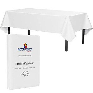 White Vinyl Tablecloths - 54 In. x 70 In. - Pack Of 1 Rectangle Tablecloth - Black Flannel Backed Vinyl Tablecloths For Rectangle Tables - Plastic Table Cloths With Flannel Backing - Waterproof