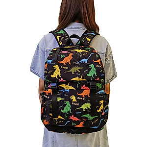 Larswon Canvas Dinosaur Backpack Shoulder Bag Rucksack Dino Bag Slim Backpack Travel Rucksack School Backpack Large 13" 14" Laptop Backpack