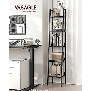 VASAGLE Bookshelf, 5-Tier Narrow Book Shelf, Ladder Shelf for Home Office, Living Room, Bedroom, Kitchen, Black with Wood Grain ULLS109B56