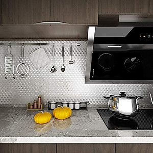 Kitchen Oil-Proof Waterproof Stickers ,3D Cube Texture Aluminum Foil Kitchen Stove Cabinet Contact Paper Counter top Cover Paper Self Adhesive Large Drawer Pad Oil