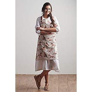 Maison d' Hermine Apron 100% Cotton 27.50"x31.50" 1 Piece Adjustable Neck Strap Cloth Aprons with Center Pocket & Long Ties for Gifts, Chef, Women & Men, Free Horses - Thanksgiving/Christmas