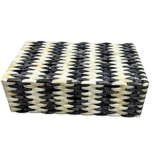 Decorative Inlay & Wooden Engraved Art Keepsake Box Storage For Jewelry Hand Finished White and Gray Mat Pattern Keepsake Oraganizer Rectangular Shape Bone Inlay Beautiful Home Décor & Table Décor