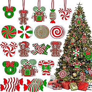 Christmas Tree Decorations,Christmas Lollipop Candy Cane Ornaments Paper Cards Hanging Mick-ey Mouse Gingerbread Christmas Decor for Peppermint Christmas Tree Decorations- Set of 26