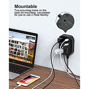 Power Strip with USB, Mountable Flat Plug Power Strip with 3 Outlets 3 USB Ports(Smart 3.1A), 5ft Braided Extension Cord, Compact for Cruise Ship, Travel, Home, Office