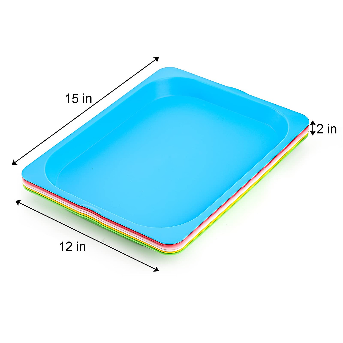 Elsjoy Set of 6 Plastic Activity Trays, 15 x 12 Colorful Art Trays Stackable Craft Trays, Arts and Crafts Organizer Trays Shallow Serving Platters for DIY Projects