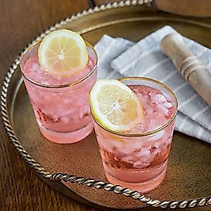 Twine Gilded Tumblers, Gold Rimmed Clear Cocktail Glass Set, Lowball Glassware, Set of 2, 10 oz, Gold and Clear