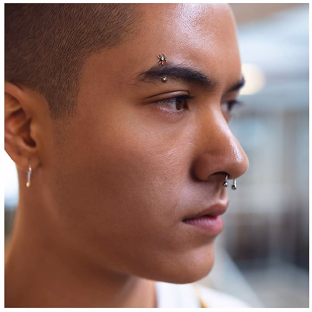 Pierced Owl 16GA Crystal Set Red Bellied Spider 316L Surgical Stainless Steel Cartilage Helix Daith Rook Eyebrow Curved Barbell (Black)