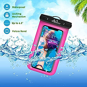 MoKo Waterproof Phone Pouch Holder 2Pack, Underwater Cellphone Case Dry Bag with Lanyard Armband Compatible with iPhone 14 13 12 11 Pro Max X/Xr/Xs/SE 3, Samsung S21/S10, Black+Magenta
