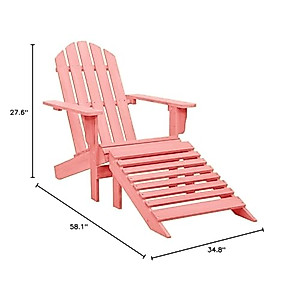 Tidyard Patio Adirondack Chair with Ottoman Solid Fir Wood Pink Outdoor Fire Pit Chair Wooden Garden Armchair for Porch Pool Lawn Deck Backyard Balcony Outdoor