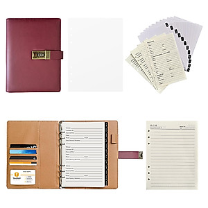 A5 Password Book with Combination Lock & Alphabetical Tabs, 302 Pages Leatherette Hardcover Internet Address & Password Organizer Logbook, Large Print, Refillable, 576 Entries, for Seniors