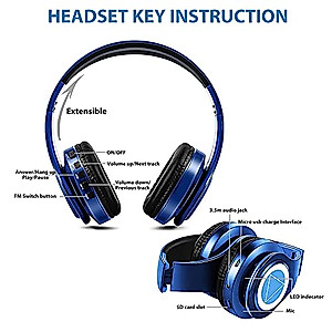 YTYC Nakano Miku Bluetooth Headphones, Miku Headphones,The Quintessential Quintuplets Manga Cartoon Cosplay Props,Folding Hi-Fi Stereo Miku Nakano Headphones with Build-in Microphone (Blue)