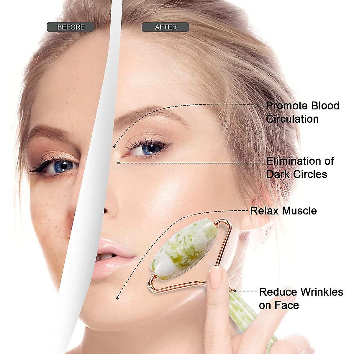 XYZBSTAR Jade Roller for Face, Facial Roller Massager Skin Care Tool, Gua Sha Facial Tools for Face, Neck, Eyes, Reduce Puffiness of The Skin (Emerald Jade)